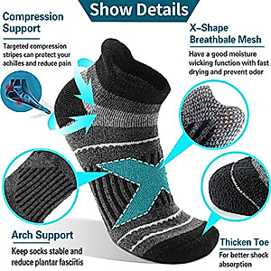 Merino Wool Ankle Hiking Socks Compression Warm Winter Thermal Thick Cushion No Show Running Moisture Wicking Socks Gifts Stocking Stuffers for Men Women 6 Pairs(Black，L)