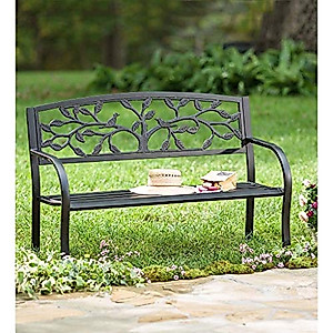 Tree of Life Metal Garden Bench Black Aluminum Backed