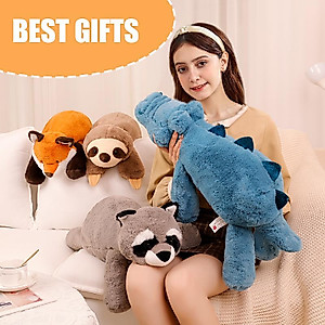 ELAINREN Lifelike Brown Raccoon Stuffed Animal Furry Coon Plush Toy Pillow Super Soft Zoo Raccoon Plushies Doll Gifts/23.6''