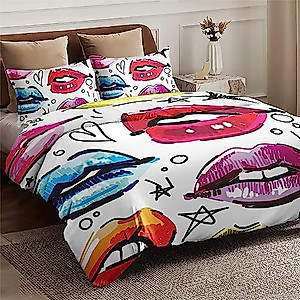 Duvet Cover King Size, Makeup Woman Sexy Love Bedding Set with Zipper Closure for Kids and Adults, Red Valentine Female Comforter Cover with 2 Pillow Shams for Bedroom Bed Decor