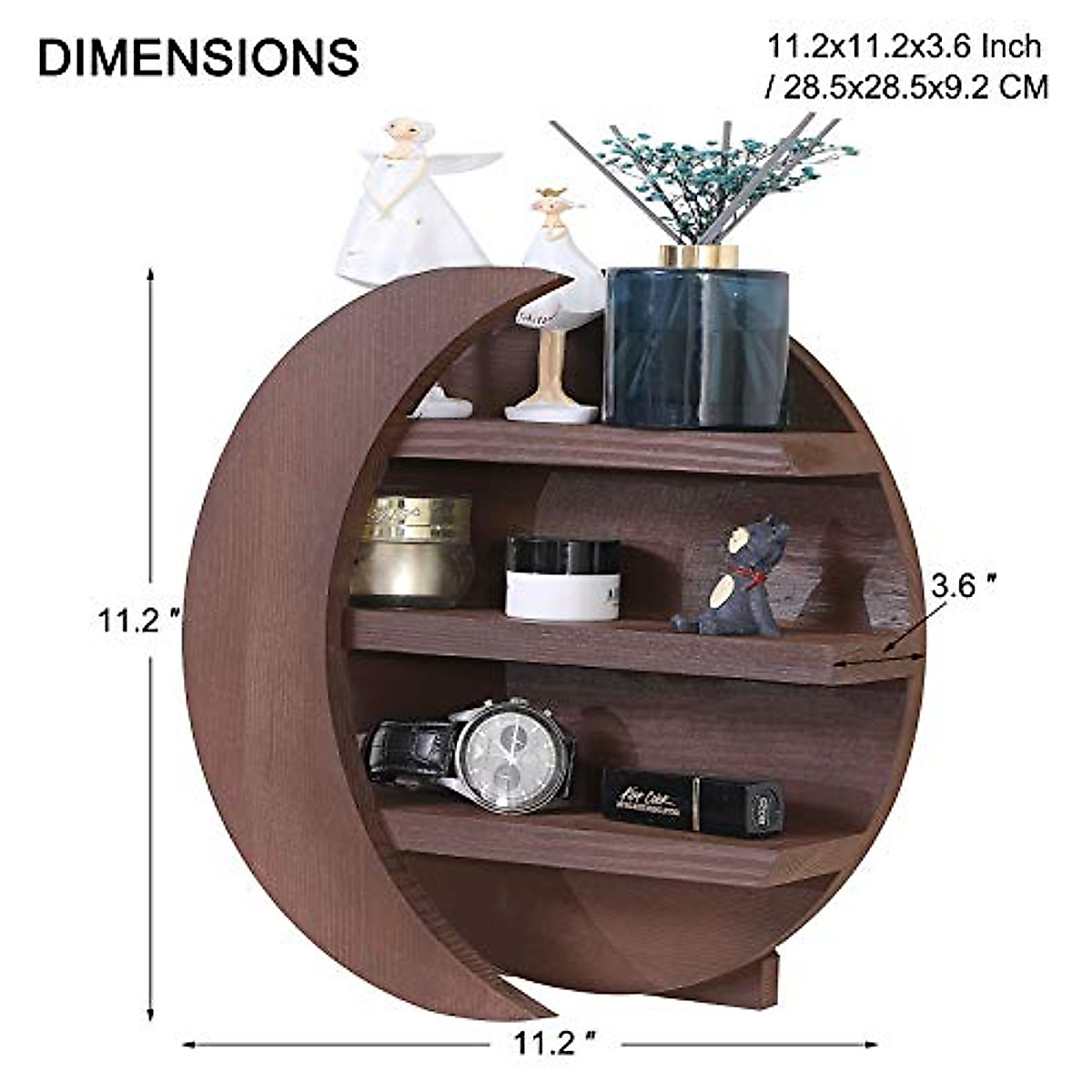 Moon Shelf Moon Decor Crystal Display Shelf Rustic Wooden Boho Wall Decor Shelves Witchy Room Crescent Floating Premium Solid Pine Wood for Wall Crystal Essential Oils Storage Great Gifts Living Room