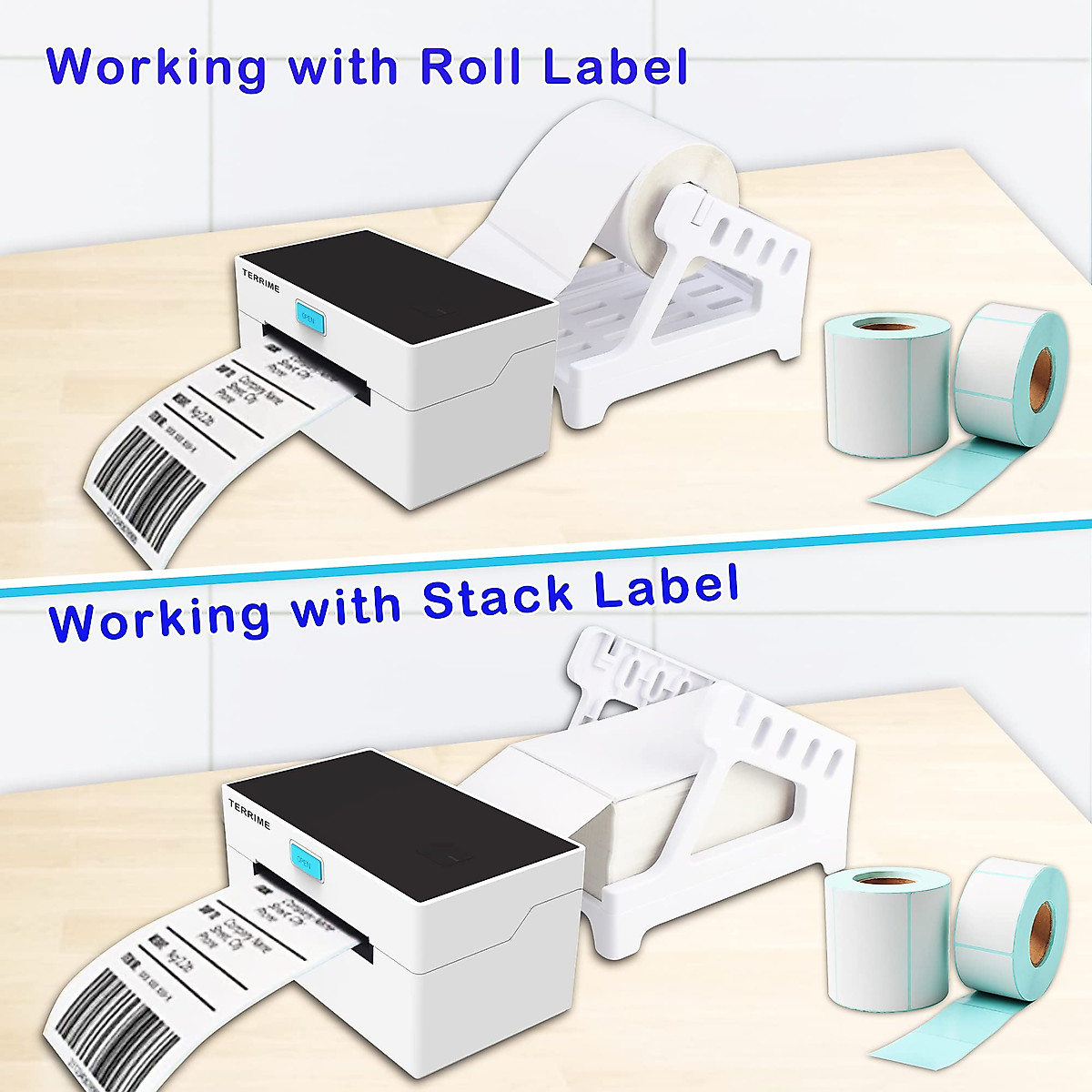 TERRIME Thermal Shipping Label Printer, Wireless Bluetooth Thermal Printer for 4x6 Shipping Label Barcode, Compatible with Android & iPhone/Windows/Mac OS, Support UPS FedEx Shopify Ebay Amazon Etsy
