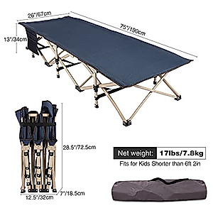 REDCAMP Extra Long Folding Kids Cot for Sleeping 7-15, Portable Toddler Cot Bed Child Travel Cot for Camping, Navy 75''x26''
