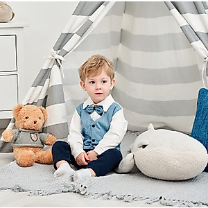 Feidoog Newborn Gentleman One Piece Long Sleeve Baby Boys Gentleman Formal Tuxedo Outfit Suit,Blue,0-3M