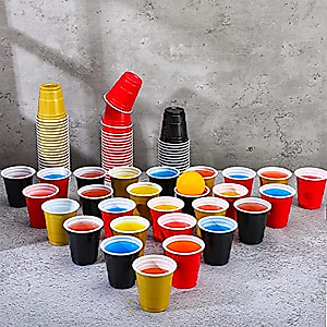 Pinkunn 600 Pcs 2 oz Plastic Shot Glasses Red Black Gold Shot Cups Disposable Plastic Cups Mini Party Cups Tasting Sample Cups for BBQ Picnic Camping Wedding Birthday Christmas Drinking Serving Snack