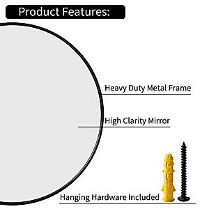 Growsun Black Round Mirror 24 inch, Wall Mounted Circle Mirror, Metal Framed Mirror for Bathroom Vanity, Bedroom Home Decor Mirros