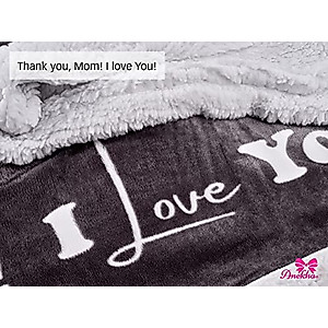 Anekha Mom Blanket – Double Layer Sherpa Fleece – Soft Fluffy Throw, Quality Print – 'Thank You Mom, I Love You' – from Daughter, Son – Gift for Birthday, Mother's Day, Christmas, etc. (Smoky Grey)