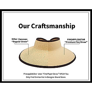 Pineapple&Star Vienna Visor Women’s Summer Sun Straw Foldable Hat UPF 50+ (Black)