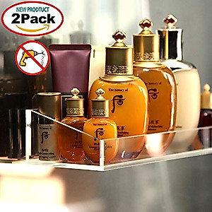 Vdomus Acrylic Bathroom Shelves, Acrylic Shelf Transparent Wall Mounted, No Drilling Extra Thick Acrylic Shower Shelf, Clear Storage Display Shelving, 2 Pack