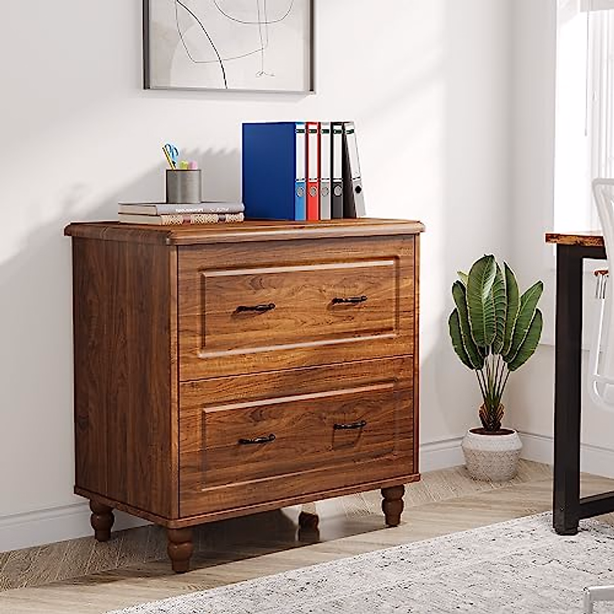 LITTLE TREE 2 Drawer Wood Lateral Filing Cabinet with Solid Wooden Legs,File Storage Cabinet with Anti-tilt Mechanism for Home Office