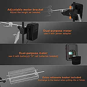 only fire Outdoor Open Flame Camping Grill, Campfire Cooking Accessories, Cooking over Any Grill or Fire - Include Motor, Power Adapter, Car Charging Cable and Bag