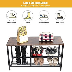 ALUPOM Shoe Bench Rack,32 Inch Narrow Shoe Rack with Shelf,3-Tier Steel Storage Bench for Entryway,Living Room,Foyer
