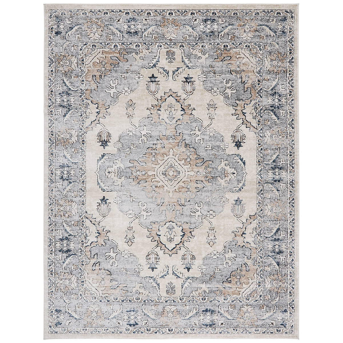 SAFAVIEH Oregon Collection Area Rug - 9' x 12', Beige & Grey, Oriental Distressed Design, Non-Shedding & Easy Care, Ideal for High Traffic Areas in Living Room, Bedroom (ORE898B)