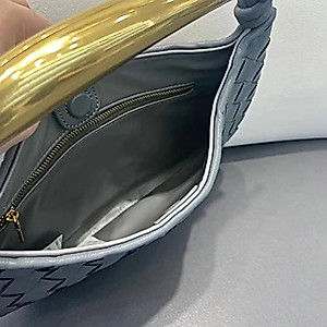 Woven Leather Hobe Dumpling Bag Dinner Handbag For Women Purse Hobo Bag (Grey)