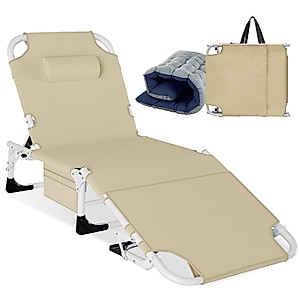 DoCred Folding Chaise Lounge Chair, Oversized Tanning Chair 5-Position Patio Chaise Lounge Beach Chair with Face Hole for Outside, Poolside, Beach, Lawn, Camping