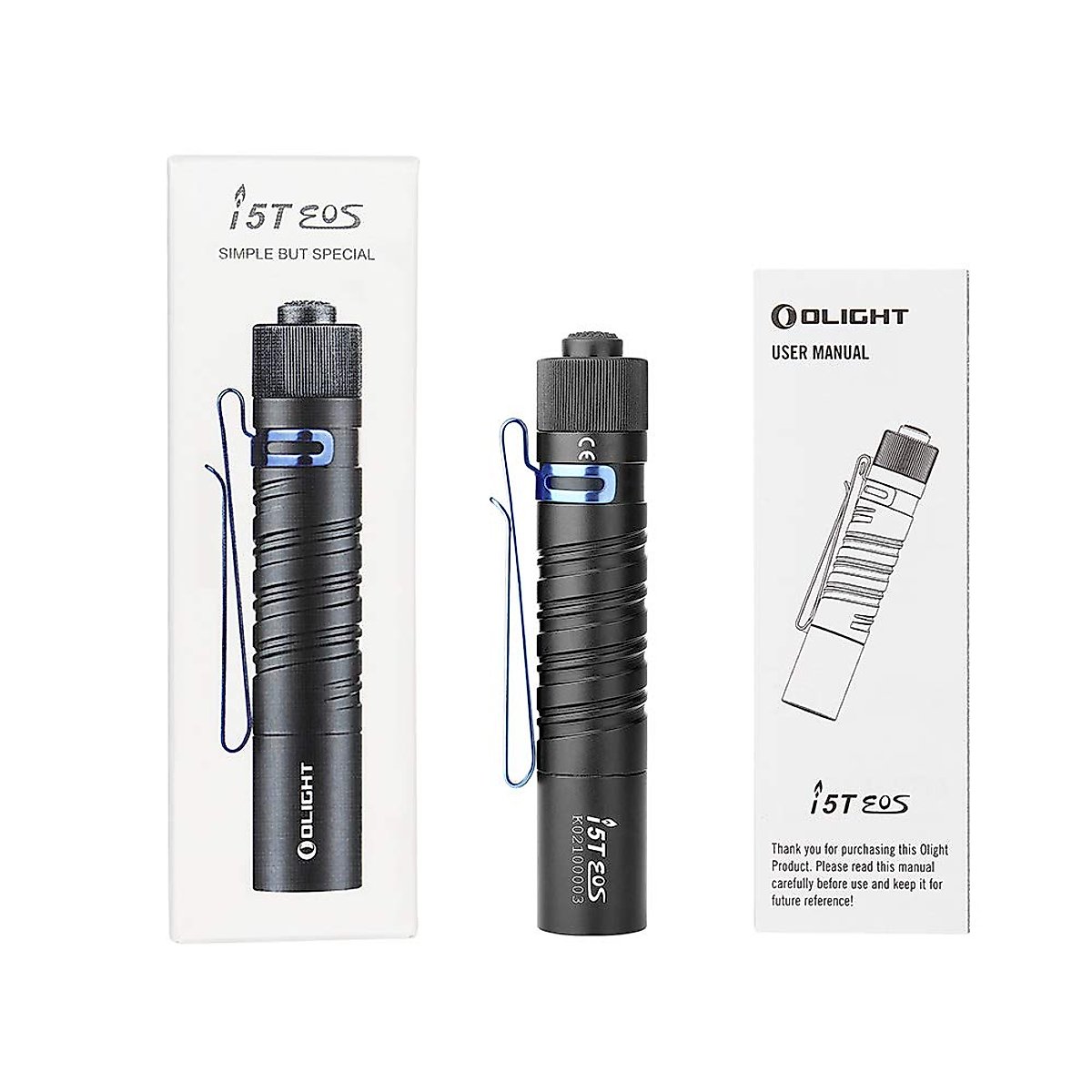 OLIGHT I5T EOS 300 Lumens Slim EDC Flashlight Dual-Output for Camping and Hiking, Tail Switch Flashlight with Beam Distance 196ft, Powered by Single AA Battery, Black