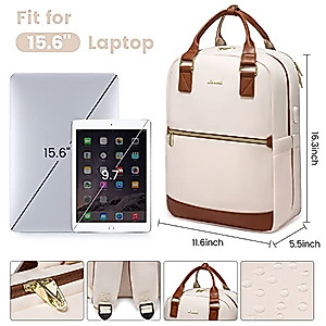 LOVEVOOK Laptop Backpack for Women, 15.6 inch Laptop Bag with USB Port, Fashion Work Business backpack purse, Travel Professor Nurse Computer Bagpack, Waterproof Hiking Daypack, Beige-Brown