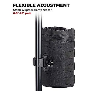 KEMIMOTO Motorcycle Cup Holder, 32OZ Motorcycle Drink Holder with 0.6"-1.5" Alligator Clamp, ATV Cup Holder with Front Pocket for Motorcycle, ATV/UTV, Scooter, Boat, Kayak, Bike, Walker, Black