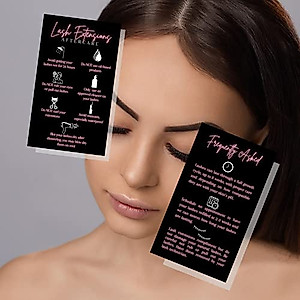 Lash Extension Aftercare Cards | 50 Pack | Eyelash Extension Supplies | 2x3.5" inches Business Card Size | Black with Neon Pink Color Design