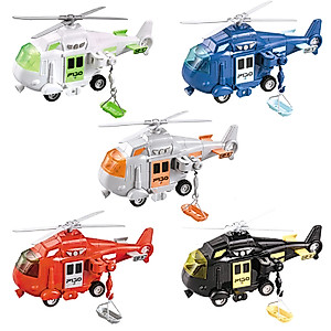 OMGTOY Military Helicopter, Airforce Airplane Toy with Hanging Basket Lights and Sounds for Kids(White)
