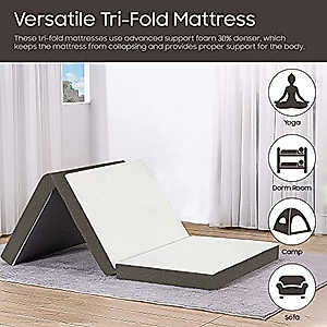 Treaton 3-Inch Tri-Folding Gel Memory Foam Portable Floor Mattress | Breathable Mesh, Ultra Soft, Cot Pad, Removable and Washable Cover, Comfortable Support, Therapeutic Qualities, 31-Inch, White