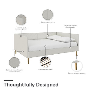 DHP Alicent Full Upholstered Daybed with Gold Metal Legs, Gray Linen