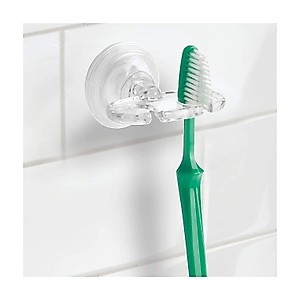 iDesign BPA-Free Plastic Bathroom Suction Toothbrush Holder - 2.75" x 2.25" x 2", Clear