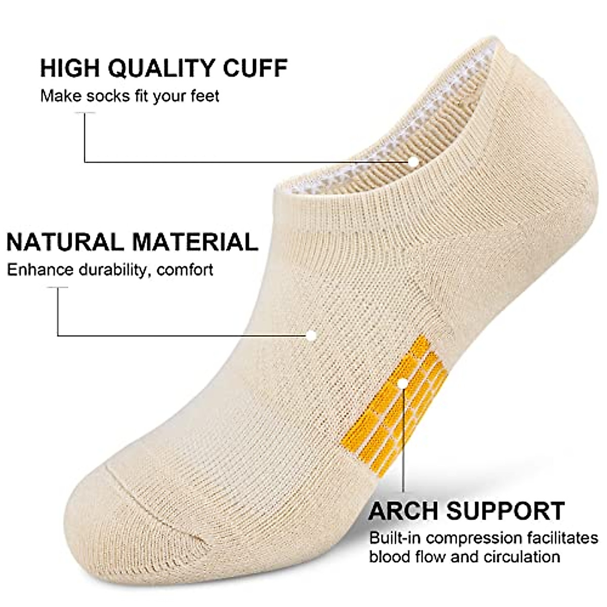 PAPLUS No Show Socks Womens 6 Pairs, Non Slip Cushioned Low Ankle Socks with Arch Support