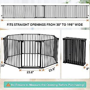 COMOMY 198" Baby Gate Extra Wide, Dog Gate Pet Gate for House Stairs Doorways Fireplace, Adjustable 3 in 1 Play Yard Child Safety Gate, Auto Close, Hardware Mounted (30" Tall, Black)