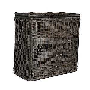 The Basket Lady 3-Compartment Wicker Laundry Sorter Hamper, 30 in L x 15 in W x 28 in H, Antique Walnut Brown