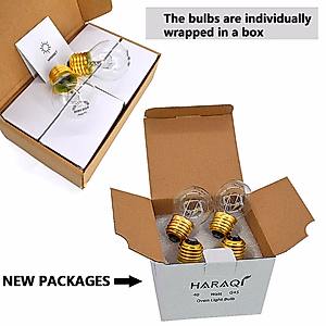 haraqi 4 Pack E27 E26 G45 120 Volt 40 Watt Oven Bulb,High Temperature 300 Degree Resistant Incandescent Bulbs,Brass Base Clear Glass Oven Bulb