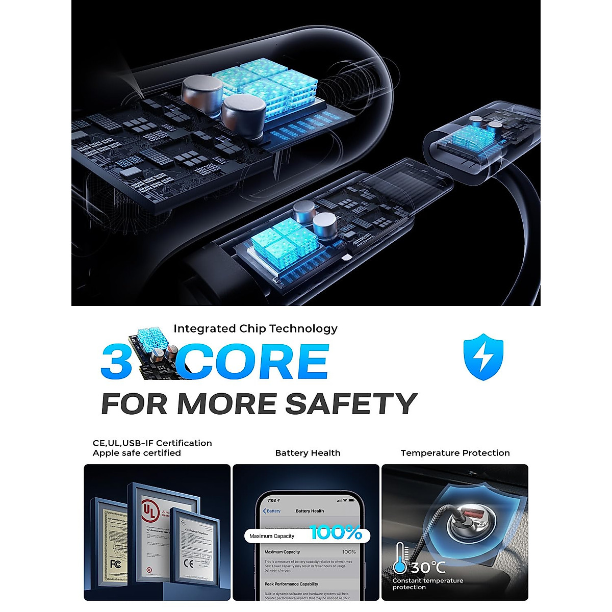 LISEN 90W iPhone 15 Car Charger, 45WPD+QC3.0 Fast Charging Cigarette Lighter USB Charger with 2-IN-1 Type C/Lightning Coiled Cable 5FT, Certified USB C Car Charger for iPhone 15 Pro Max 14/Samsung S23