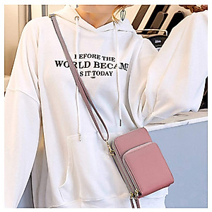 Lightweight PU Leather Phone Purse with Touchscreen Window & 2 Straps (Pink)