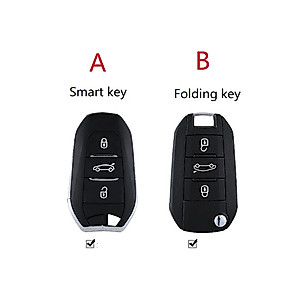 MOONIIGHT XDH Carbon Fiber Alloy+Silicone Car Remote Key Case Cover FIT for Peugeot 208 308 508 3008 5008 Fit for Citroen C4 Picasso DS3 DS4 DS5 DS6 (Color Name : A Black red)