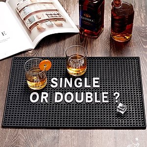 Black Bar Mat for Home Bar Man Cave Decorations - 17.5'' x 11.8'' Heavy Duty Rubber Bar Service Spill Mat, Drip Mat for Countertop - Great Gift for Dad Son Husband Father’s Day