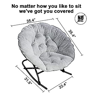 OAKHAM Comfy Saucer Chair, Folding Faux Fur Lounge Chair for Bedroom and Living Room, Flexible Seating for Kids Teens Adults, X-Large, Rock-Grey