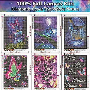 Adult 6-Piece DIY 5D Diamond Painting kit, Complete Diamond Painting, Diamond Painting Art, Wall Decoration, Butterfly (12x16inches)