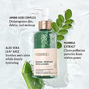 Biossance Squalane + Amino Aloe Gentle Cleanser. Foaming Gel Face Wash to Deeply Clean Pores and Remove Makeup. Hydrating, Non-Stripping Formula (6.76 fl oz)