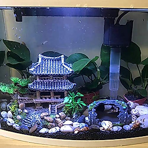 Classical Temple Aquarium Decorations Asian Castle Thematic Safe Resin Ornaments with Plastic Plants Small Fish House Hideout Decor Hiding Places for Freshwater and Saltwater Fish Tank Accessories