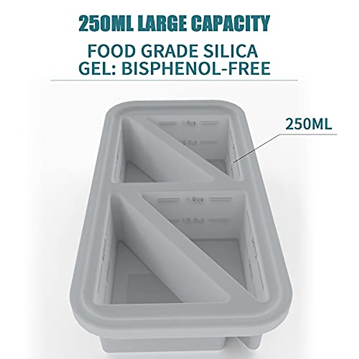 Silicone Freezer Tray with Lid - Food Storage Container, Makes 2 Perfect Portions 2 Cup Cube Portion, Ice Cube Tray for Soup Sauce Meal Prep, Molds Soup Trays with Date Slider BPA Free -1 Pack