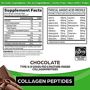 Orgain Hydrolyzed Collagen Peptides Powder, 20g of Chocolate Grass Fed Collagen - Hair, Skin, Nail, & Joint Support Supplement, Paleo & Keto, Gluten Free, Dairy Free, Non-GMO, Type I and III, 1lb