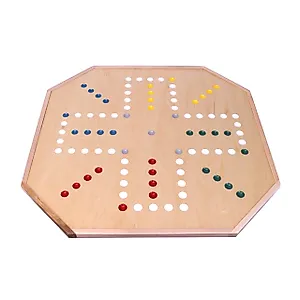 AmishToyBox.com Large Wahoo Marble Game Board Set - 25" Wide - Maple Wood - Double-Sided - with Large 1" Marbles and Dice Included
