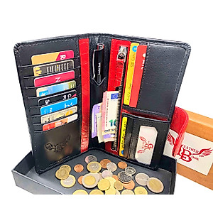 Leather Book LW-1804 Red Crocodile Ladies Wallet|10 card slots|1 card window|4 slide pockets|1 zip pocket | Black Cowhide & Red cowhide Crocodile Print Leather