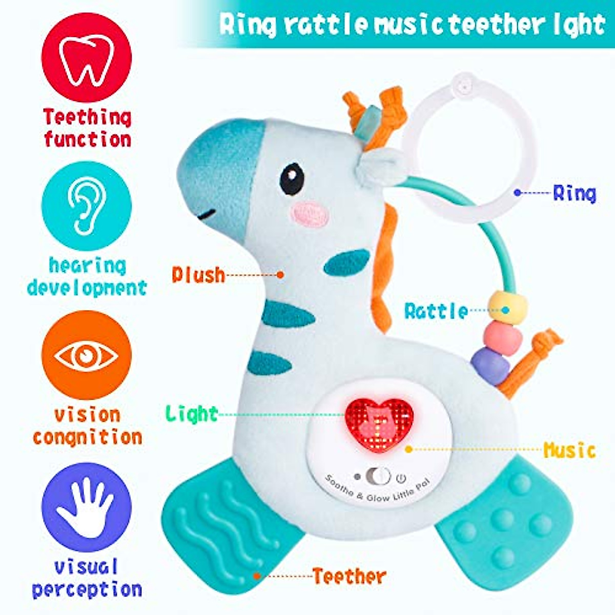 Teething Toy for Babies, Infant Baby Toys Musical Color Rattle Soft Light, Fisher Price Carseat Giraffe Toddler Music Toys for 0-6 Months Infants Babys Boy Girls Washable Plush