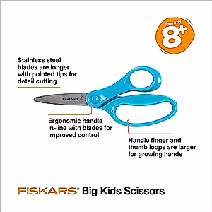 Fiskars 6" Big Kids Scissors, For Ages 8+, For School or Crafting, Turquoise