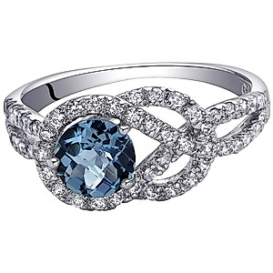 PEORA London Blue Topaz Ring in Sterling Silver, Infinity Knot Design, Natural Gemstone, Round Shape, 6mm, 1.00 Carat, Comfort Fit, Size 8