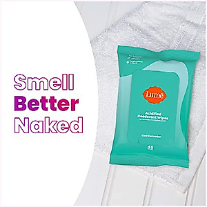 Lume Acidified Deodorant Wipes - 24 Hour Odor Control - Aluminum Free, Baking Soda Free, Skin Safe - 45 Count (Pack of 2) (Cool Cucumber)