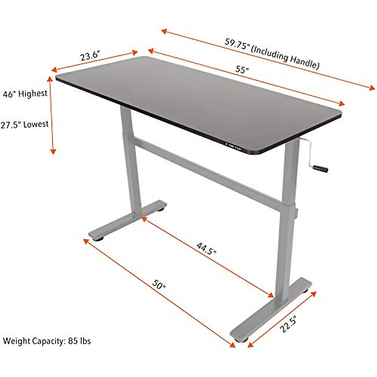 Stand Steady Tranzendesk 55 Inch Standing Desk | Easy Crank Height Adjustable Sit to Stand Workstation | Modern Ergonomic Desk Supports 3 Monitors | Great for Home & Office! (Black Top/Silver Frame)