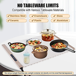 Electric Warming Tray Portable Silicone Food Warmer Heater Mat，Keep Plates Warm for Buffets Party,Travel Roll Up Fast Heating Pad,Large Surface Area Foldable Adjustable Temperature Control (L)