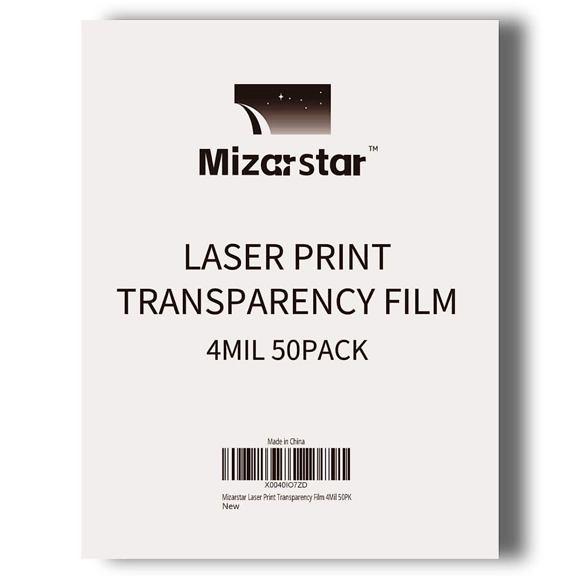 Mizarstar Transparency Film for Laser Jet Printer and Copier, Overhead Projectors Film, Letter Size, 8.5 x 11 in, 50/Pack